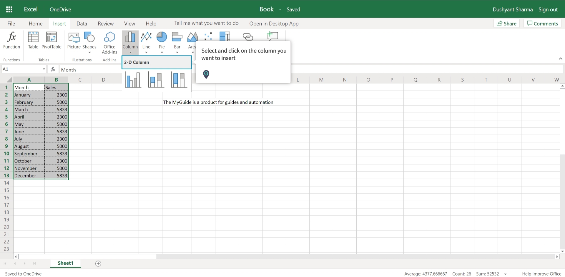 How To Insert Column Chart In MS Excel Online A Guide By MyGuide
