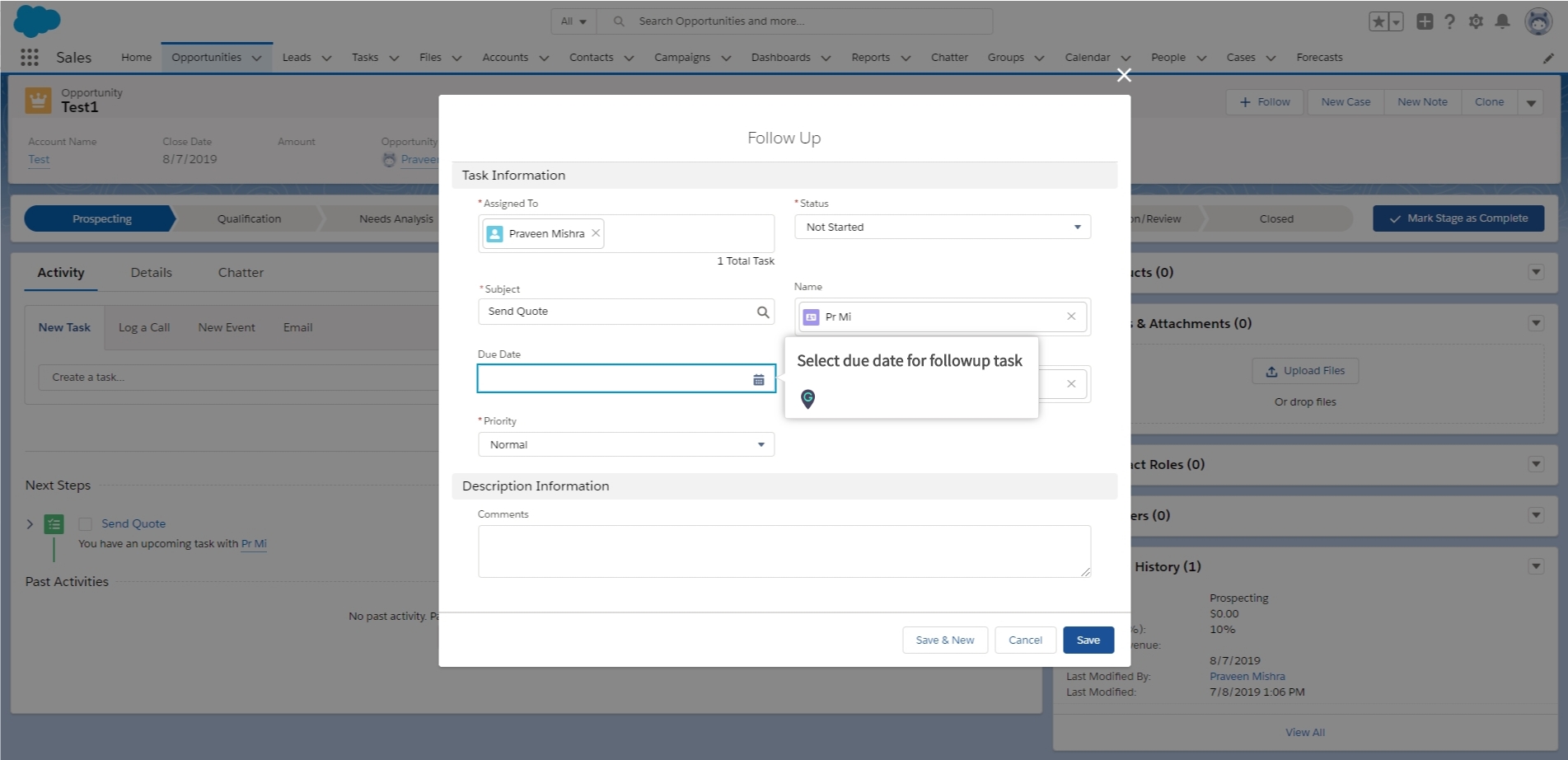 How To Create A Follow Up Task Under Opportunities In Salesforce